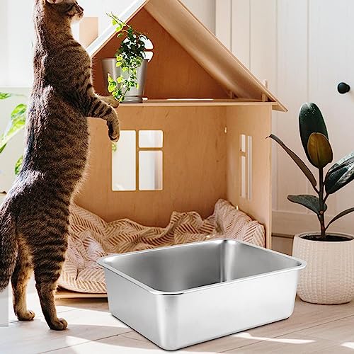 IEUDNS Cat Litter Box Metal Kitten Litter Pan Rounded Corners Lightweight Smooth Edge Scratchproof Rustproof Top Open Kitten Toilet, 60x40x15cm