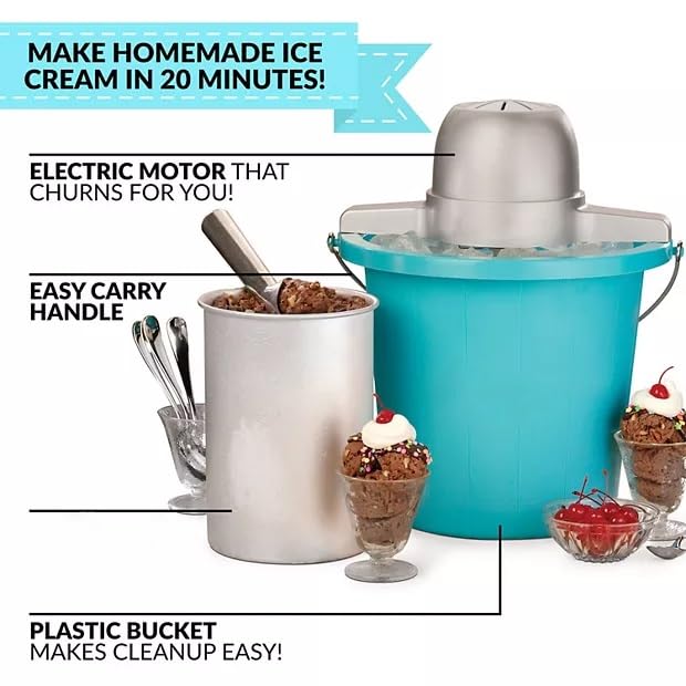 4-Quart Electric Ice Cream Maker with Easy-Carry Handle - Make Delicious Frozen Treats in No Time!