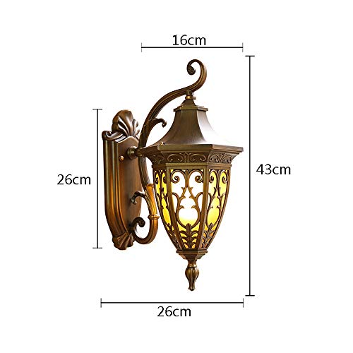 PEHUB European E27 IP42 Waterproof Garden Courtyard Glass Wall Light Retro Outdoor Antique Die-cast Aluminum Anti Rust Wall Lamp Balcony Landscape Decorative Wall Sconce Exterior Light Fixture