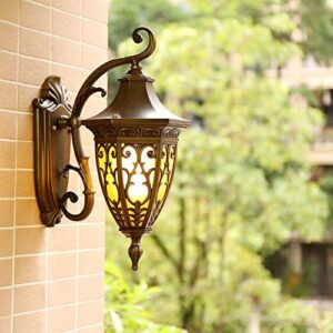 PEHUB European E27 IP42 Waterproof Garden Courtyard Glass Wall Light Retro Outdoor Antique Die-cast Aluminum Anti Rust Wall Lamp Balcony Landscape Decorative Wall Sconce Exterior Light Fixture