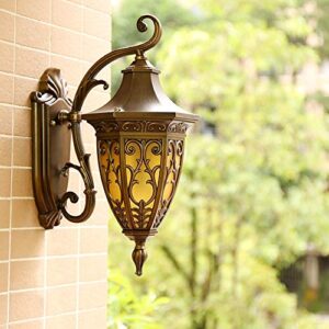 PEHUB European E27 IP42 Waterproof Garden Courtyard Glass Wall Light Retro Outdoor Antique Die-cast Aluminum Anti Rust Wall Lamp Balcony Landscape Decorative Wall Sconce Exterior Light Fixture