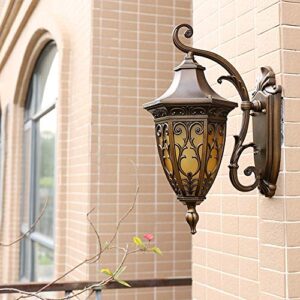 PEHUB European E27 IP42 Waterproof Garden Courtyard Glass Wall Light Retro Outdoor Antique Die-cast Aluminum Anti Rust Wall Lamp Balcony Landscape Decorative Wall Sconce Exterior Light Fixture