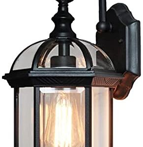 TILBEA Outdoor Wall Lantern Light Clear Waterproof House Lighting Aluminum Cast Sconce Fixture Wall Mount Anti-Rust Matte Black Wall Lamp for House Porch Entryway Garage Doorway