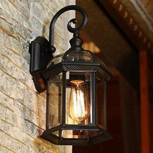 TILBEA Outdoor Wall Lantern Light Clear Waterproof House Lighting Aluminum Cast Sconce Fixture Wall Mount Anti-Rust Matte Black Wall Lamp for House Porch Entryway Garage Doorway