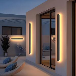 levxhotty 2 pcs 59 inch modern outdoor wall light,3000k-6000k dimmable outdoor wall sconce,long wall llight with remote control,exterior linear wall lighting ip65 waterproof for garage house