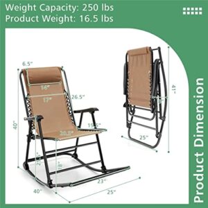 ZJHYXYH Patio Camping Rocking Chair Folding Rocking Chair Footrest Outdoor Beige