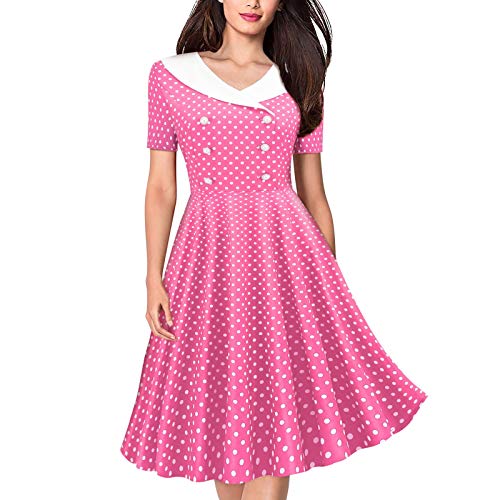 Short Dresses for Teens Women Fashion Short Sleeve V-Neck Wave Point Printing Short Sleeve Dressy Fall Dresses for Women Pink