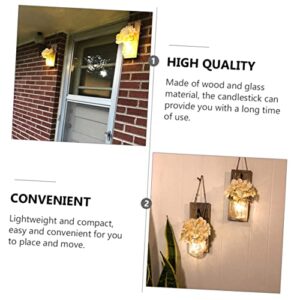 Housoutil Decorative Wood Panel Lights Table Top Decor Outdoor Wall Light Outdoor Candle Solar Powered Jar Lights Wall Art Mason Jar Lights Rustic Sconces Retro Wall Lamp Wall Hanging Light