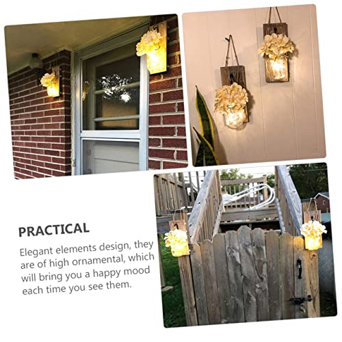 Housoutil Decorative Wood Panel Lights Table Top Decor Outdoor Wall Light Outdoor Candle Solar Powered Jar Lights Wall Art Mason Jar Lights Rustic Sconces Retro Wall Lamp Wall Hanging Light