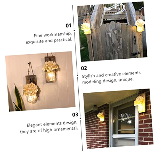 Housoutil Decorative Wood Panel Lights Table Top Decor Outdoor Wall Light Outdoor Candle Solar Powered Jar Lights Wall Art Mason Jar Lights Rustic Sconces Retro Wall Lamp Wall Hanging Light