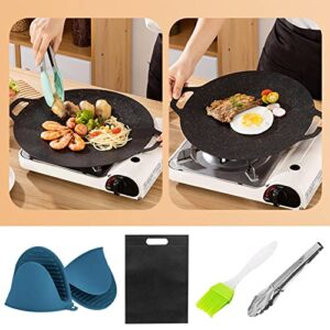 Griddle Induction Cooktop, Iron Multipurpose Flat Induction Frying Pan for Barbecue Platewith Oil Brush Food holder and Anti Scald Gloves, Non-Stick Coating and Uniform Heat Conduction for Induction