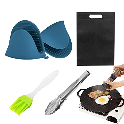 Griddle Induction Cooktop, Iron Multipurpose Flat Induction Frying Pan for Barbecue Platewith Oil Brush Food holder and Anti Scald Gloves, Non-Stick Coating and Uniform Heat Conduction for Induction