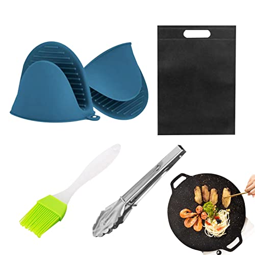 Griddle Induction Cooktop, Iron Multipurpose Flat Induction Frying Pan for Barbecue Platewith Oil Brush Food holder and Anti Scald Gloves, Non-Stick Coating and Uniform Heat Conduction for Induction