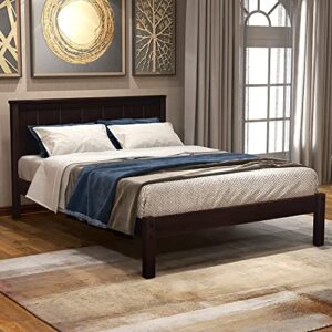 jcsteu twin bed platform bed frame with headboard, wood frame bed no box spring, wood slat support platform bed easy assembly, espresso