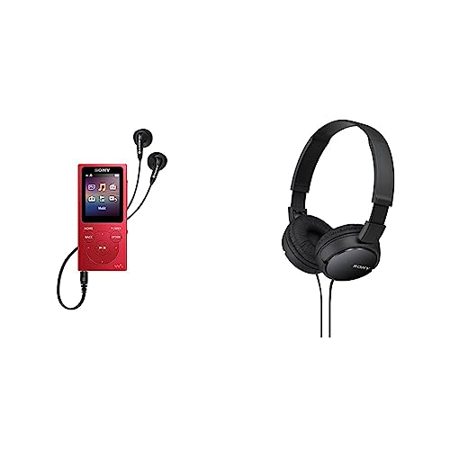 Sony NWE394/R 8GB Walkman MP3 Player (Red) & ZX Series Wired On-Ear Headphones, Black MDR-ZX110, 7.87 x 1.81 x 5.87 inches