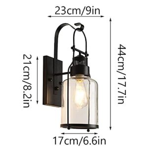 Bedroom wall lights, Wall Sconces, Simple Water Bottle Shape Simple Wall Mount Light Matte Black Iron Body Wall Lamp Transparent Glass lampshade Outdoor Sconce Light Compatible with The Commercial Are