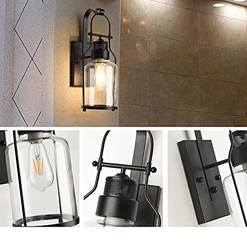 Bedroom wall lights, Wall Sconces, Simple Water Bottle Shape Simple Wall Mount Light Matte Black Iron Body Wall Lamp Transparent Glass lampshade Outdoor Sconce Light Compatible with The Commercial Are