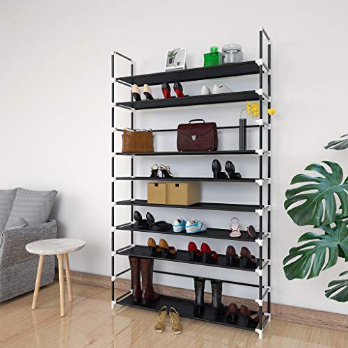 Awenia 10 Tiers Shoe Rack Organizer 60 Pairs,Adjustable Shoes Shelf Tower Metal Tall for Closet with Spare Parts,DIY Assembly, Black