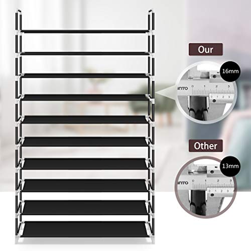 Awenia 10 Tiers Shoe Rack Organizer 60 Pairs,Adjustable Shoes Shelf Tower Metal Tall for Closet with Spare Parts,DIY Assembly, Black