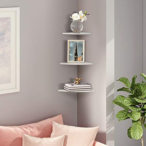 Corner Shelf, 3Pcs Floating Corner Shelf Wall-Mounted Storage Rack Easy to Install Bathroom Bedroom Bookshelves for Home and Office Decor (MAX Load 5Kg)