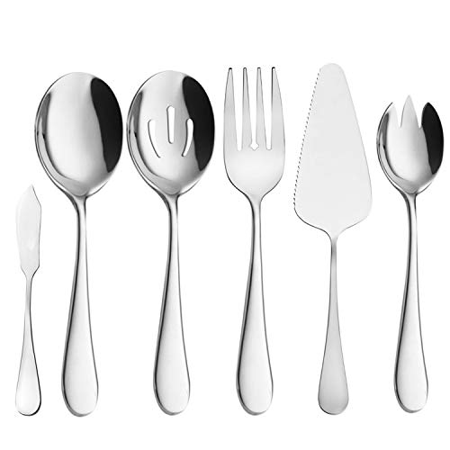 Serving Utensils, Buffet Serving set, AOOSY 6 Pieces Basics Serving Utensils Stainless Steel Knife Fork Spoon Tablespoons For Home Chef Commercial Use Buffet Breakfast Dinner Set