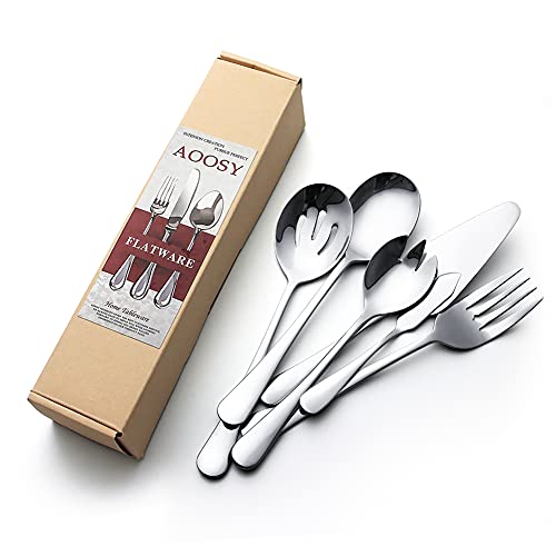 Serving Utensils, Buffet Serving set, AOOSY 6 Pieces Basics Serving Utensils Stainless Steel Knife Fork Spoon Tablespoons For Home Chef Commercial Use Buffet Breakfast Dinner Set