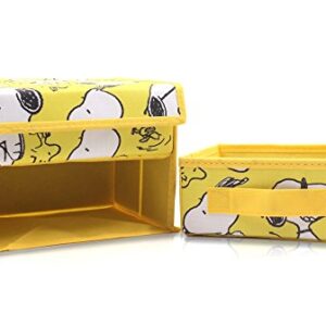 FINEX Yellow Snoopy Foldable Storage Organizer Box for Desk - with Removable Drawer