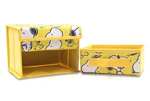 FINEX Yellow Snoopy Foldable Storage Organizer Box for Desk - with Removable Drawer