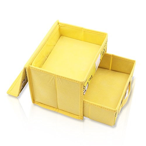 FINEX Yellow Snoopy Foldable Storage Organizer Box for Desk - with Removable Drawer