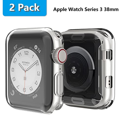 for Apple Watch 38mm Case iWatch Screen Protector TPU All-Around Protective Case Clear Ultra-Thin Cover for Apple Watch Series 3, 2 Pack case (Clear, for 38mm Apple Watch case)