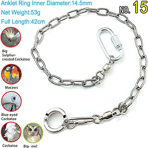 ebamaz Pet Bird Leash Parrot Foot Chain Stainless Steel 304 Anklet Ring (Model 15, 14.5mm)