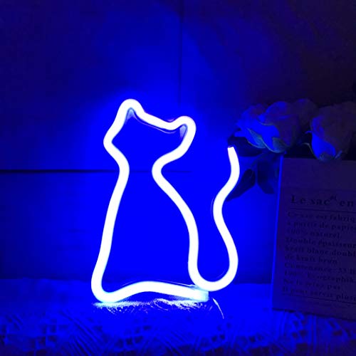 QiaoFei Cute Neon Light,LED Cat Sign Shaped Decor Light,Marquee Signs/Wall Decor for Christmas,Birthday Party,Kids Room, Living Room, Wedding Party Decor (Cat-Blue)