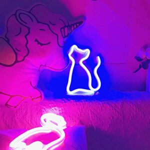 QiaoFei Cute Neon Light,LED Cat Sign Shaped Decor Light,Marquee Signs/Wall Decor for Christmas,Birthday Party,Kids Room, Living Room, Wedding Party Decor (Cat-Blue)