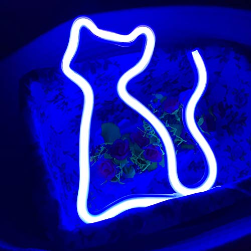 QiaoFei Cute Neon Light,LED Cat Sign Shaped Decor Light,Marquee Signs/Wall Decor for Christmas,Birthday Party,Kids Room, Living Room, Wedding Party Decor (Cat-Blue)