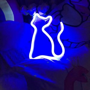 QiaoFei Cute Neon Light,LED Cat Sign Shaped Decor Light,Marquee Signs/Wall Decor for Christmas,Birthday Party,Kids Room, Living Room, Wedding Party Decor (Cat-Blue)