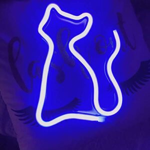 QiaoFei Cute Neon Light,LED Cat Sign Shaped Decor Light,Marquee Signs/Wall Decor for Christmas,Birthday Party,Kids Room, Living Room, Wedding Party Decor (Cat-Blue)