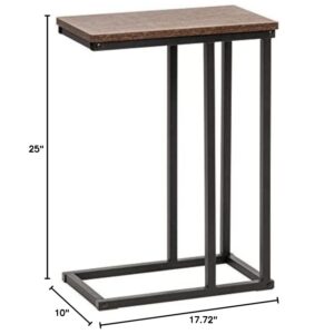 IRIS USA SDT Metal Side, Wood Accent Sofa End Table Computer Desk Coffee Snack, Night Stand, C-Shape Basic