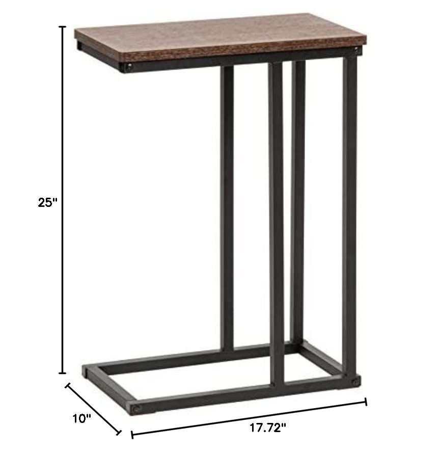 IRIS USA SDT Metal Side, Wood Accent Sofa End Table Computer Desk Coffee Snack, Night Stand, C-Shape Basic