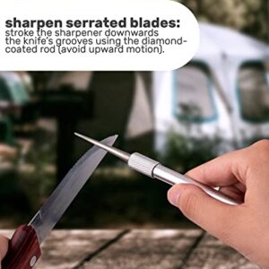 Wamery Serrated Knife Sharpener with Retractable Diamond Sharpening Rod. Repairs, Restores, Polishes Serrated or Straight Blade. Pocket Knife Sharpener