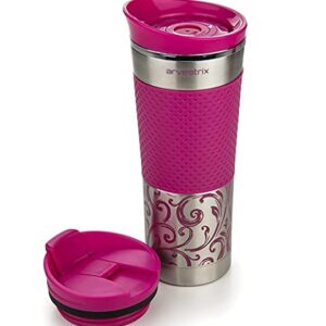 Arvestrix Travel Mug, Stainless Steel Thermal Mug, Vacuum Flask, Double Walled and Leakproof Tumbler, Coffee Mug for Hot and Cold Drinks with BPA Free Easy Clean Lid for Men and Women 16Oz (Pink)