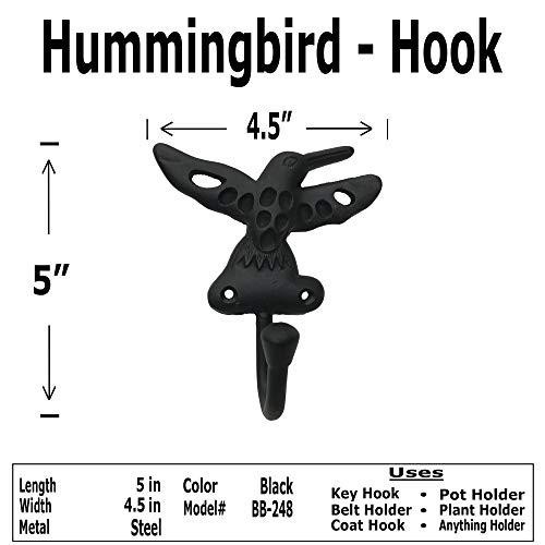 Antique Hardware Depot (1) 5" - Hummingbird - BB-248 - Coat Hook - for Coats, Bags, Hand Towel etc - Black Wrought Iron Finish