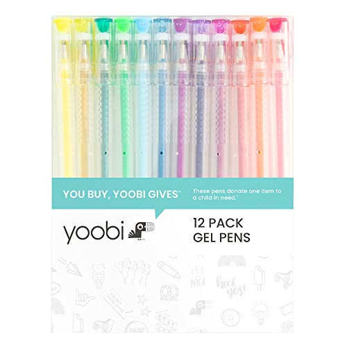 Yoobi Glitter Gel Pens 12-Pack | 12 Awesomely Bright Colors | No-Slip Grip | 1.0mm Medium Tip