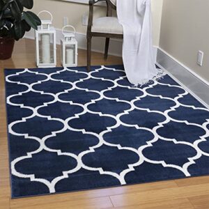 ottomanson royal collection moroccan trellis non-slip jute backing area rug, 5'3" x 7', navy