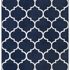 Ottomanson Royal Collection Moroccan Trellis Non-Slip Jute Backing Area Rug, 5'3" x 7', Navy