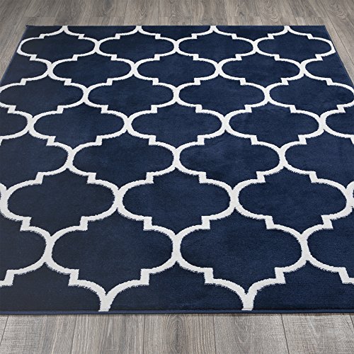 Ottomanson Royal Collection Moroccan Trellis Non-Slip Jute Backing Area Rug, 5'3" x 7', Navy