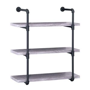 christopher knight home caden industrial three tier faux wood wall-mounted shelf, finish, light gray + texture black