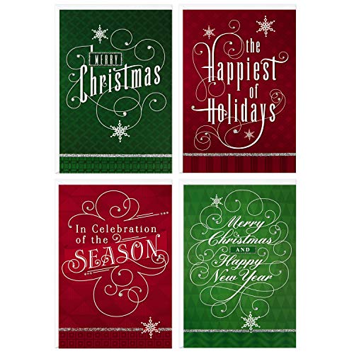 Image Arts Christmas Boxed Cards Assortment, Elegant Lettering (4 Designs, 24 Cards with Envelopes)