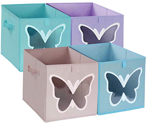 Homyfort Cube Storage Bins Organizer Container,12x12 Foldable Storage Bins Basket with Clear Window for Pantry Closet,Toys,Bedroom-Butterfly Set of 4