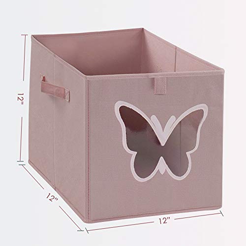 Homyfort Cube Storage Bins Organizer Container,12x12 Foldable Storage Bins Basket with Clear Window for Pantry Closet,Toys,Bedroom-Butterfly Set of 4