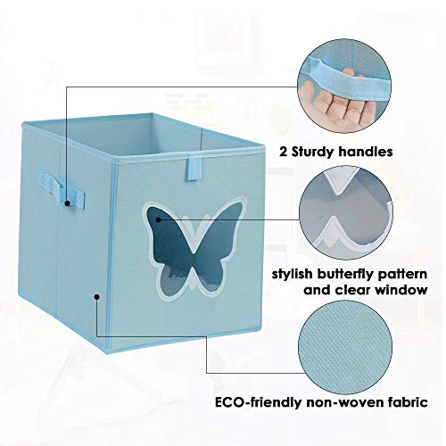 Homyfort Cube Storage Bins Organizer Container,12x12 Foldable Storage Bins Basket with Clear Window for Pantry Closet,Toys,Bedroom-Butterfly Set of 4